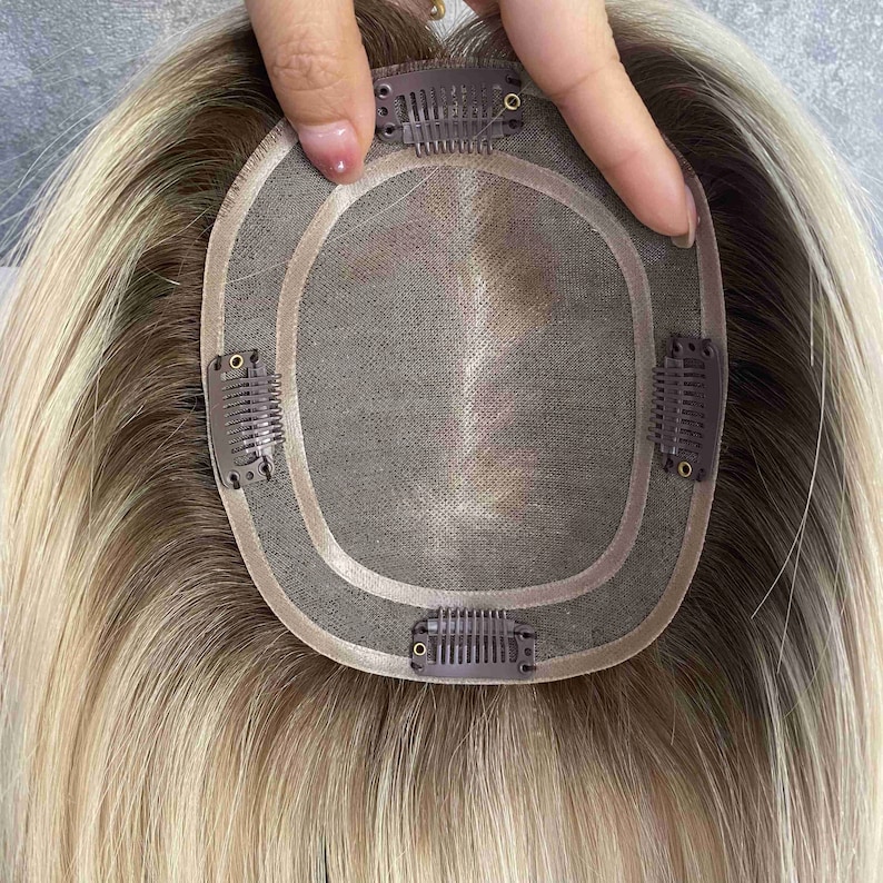 Stock 5x6" Remy Human Hair Topper, Dimensions Blonde Mono Base Clip-in ...