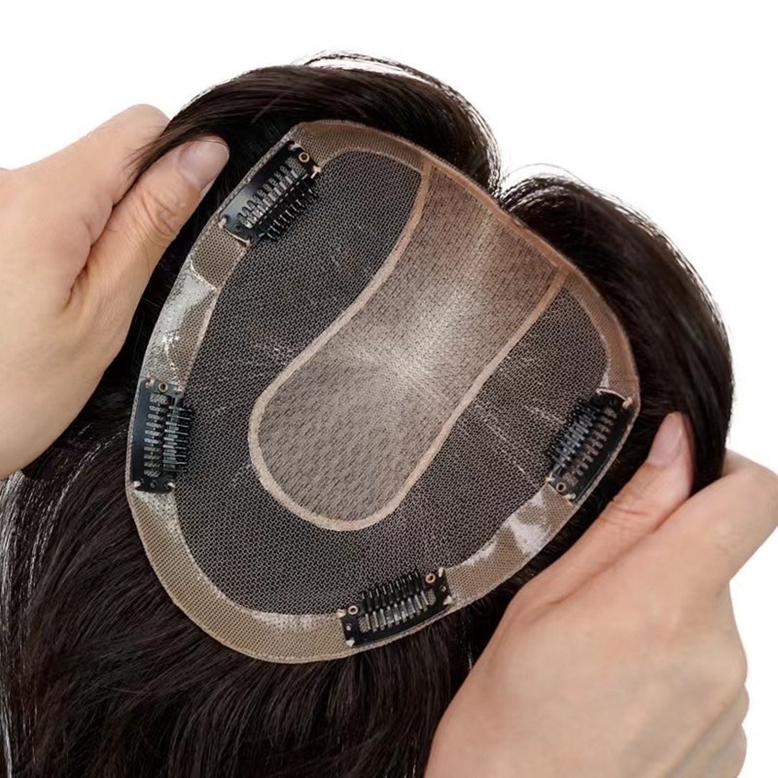 Invisible Silk Base Human Hair Topper Hair Piece Hand Tied Topper for ...