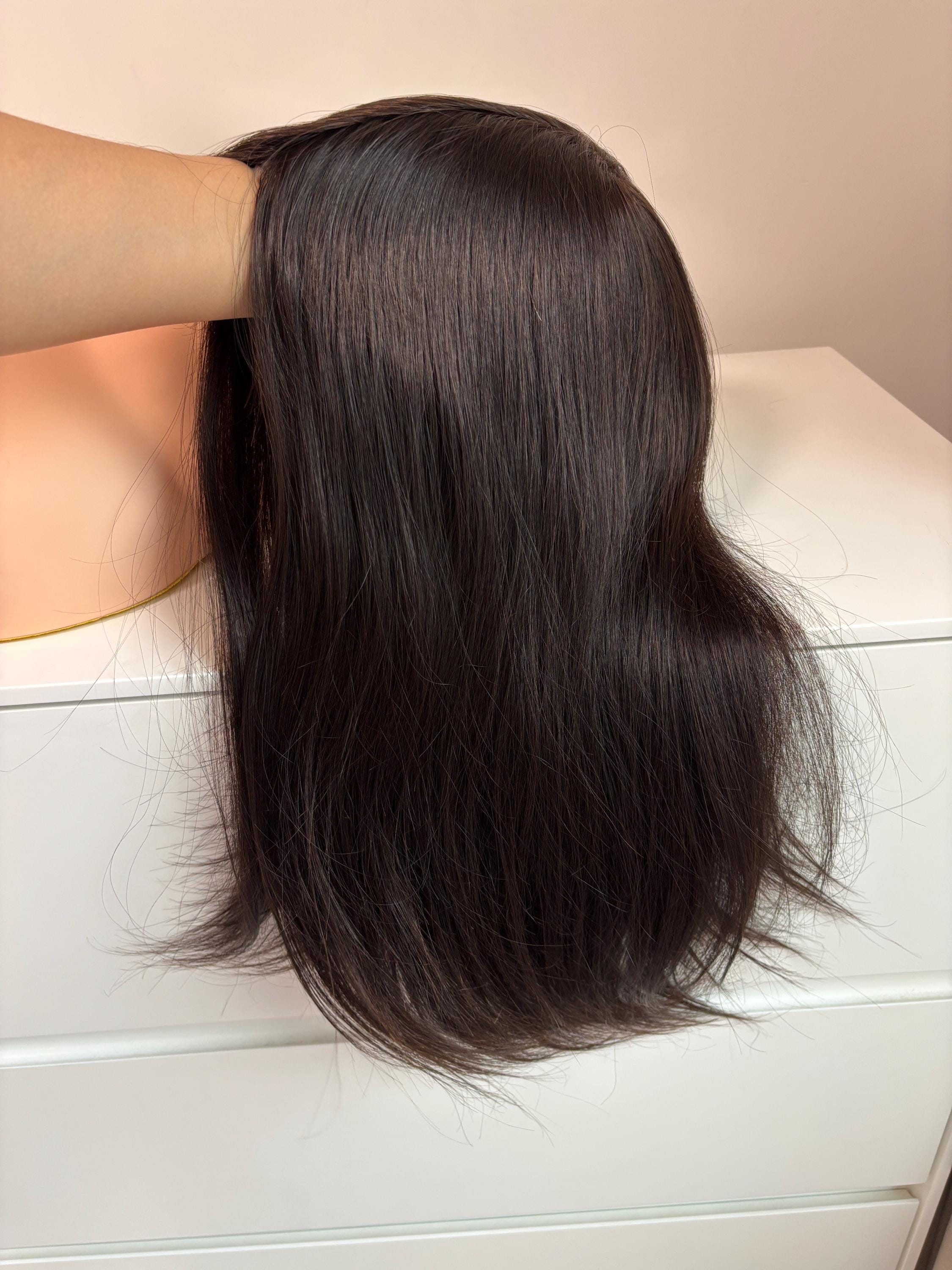 16” Thin Skin PU Base Hair Topper, Natural Black Color Women Topper ...