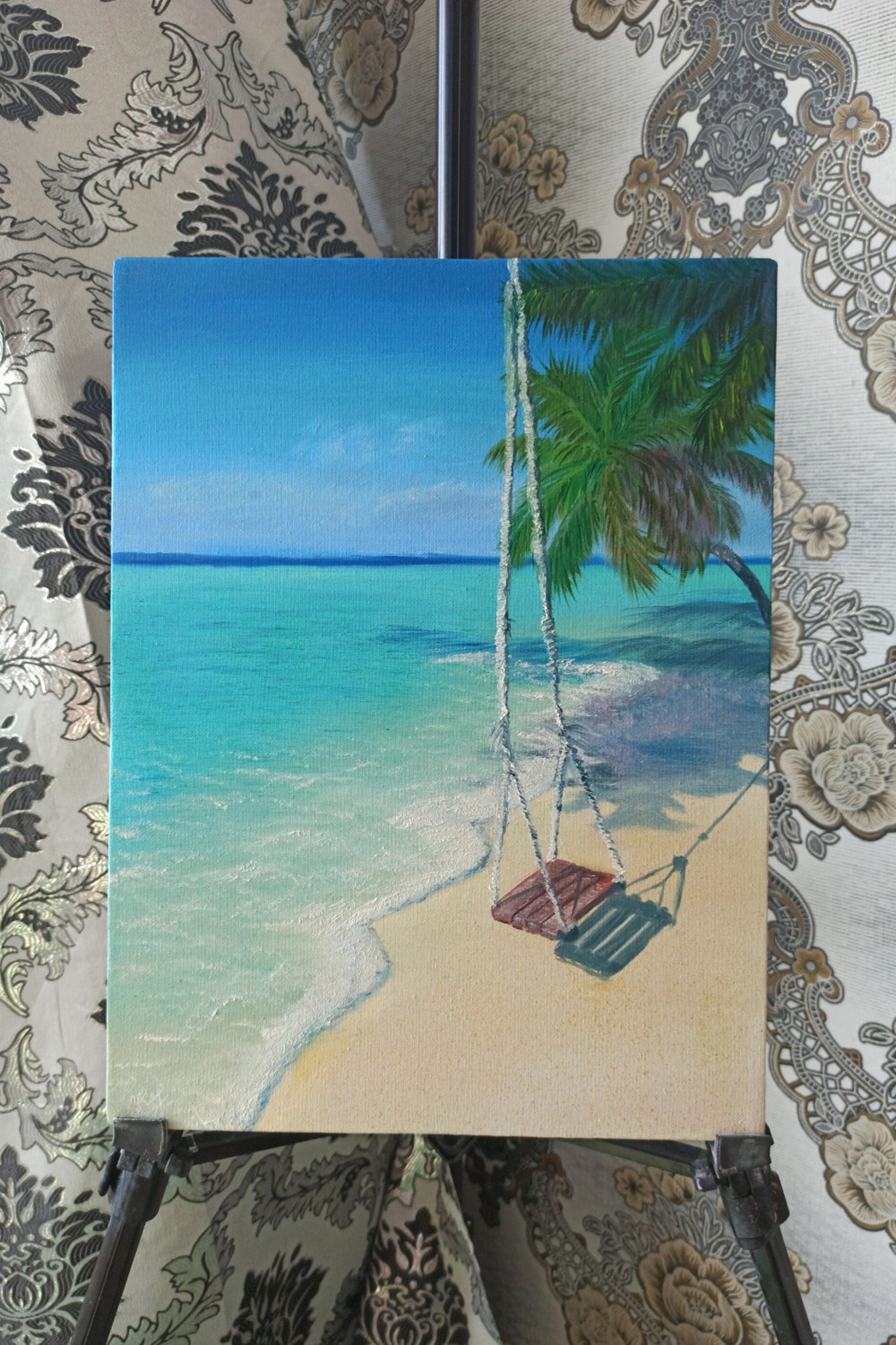 Sea original canvas painting beach painting aesthetic wall | Etsy