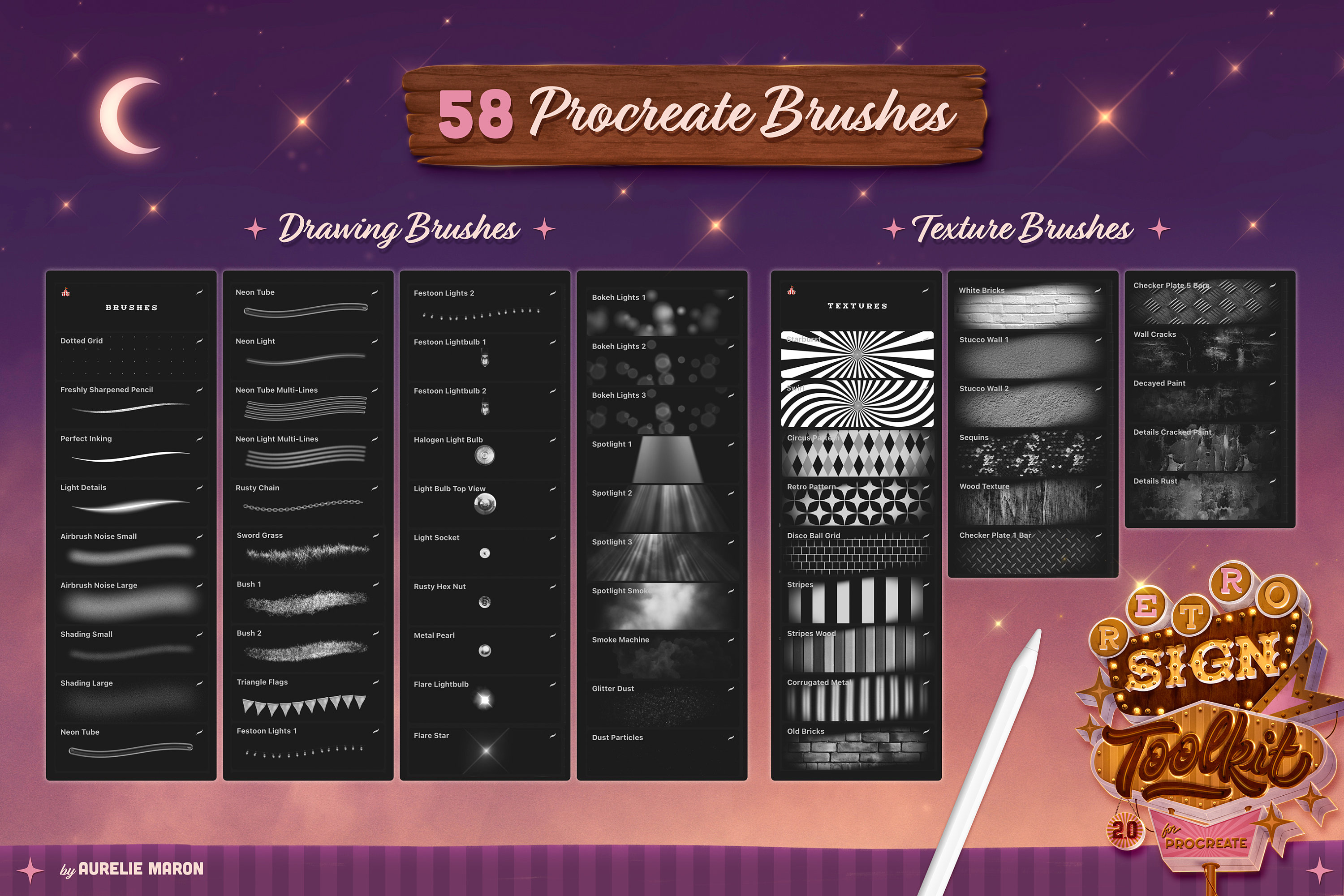 Retro Sign Toolkit 2.0 for Procreate Brushes, Stamps, Textures and ...