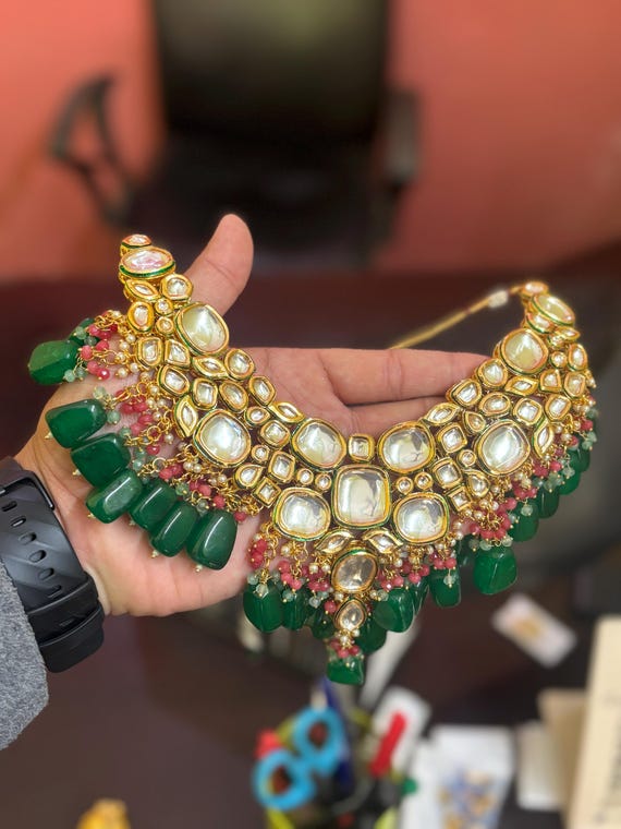 Buy Sabyasachi Designer Kundan Set Green Kundan Bridal Set Kundan Bridal Necklace Set Customizable Kundan Bridal Sets Royal Kundan Sets Online in India Etsy
