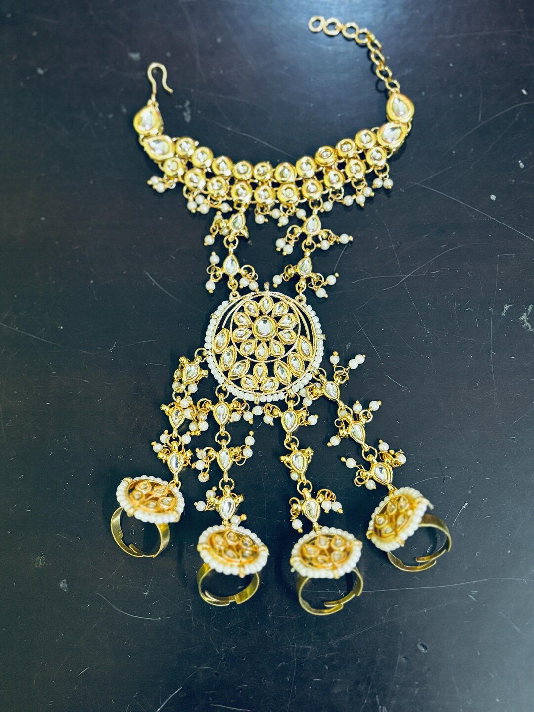 Hath Panja Pair/ Hathphool/ Hand Jewelry Set With 4 Rings/ Kundan and ...