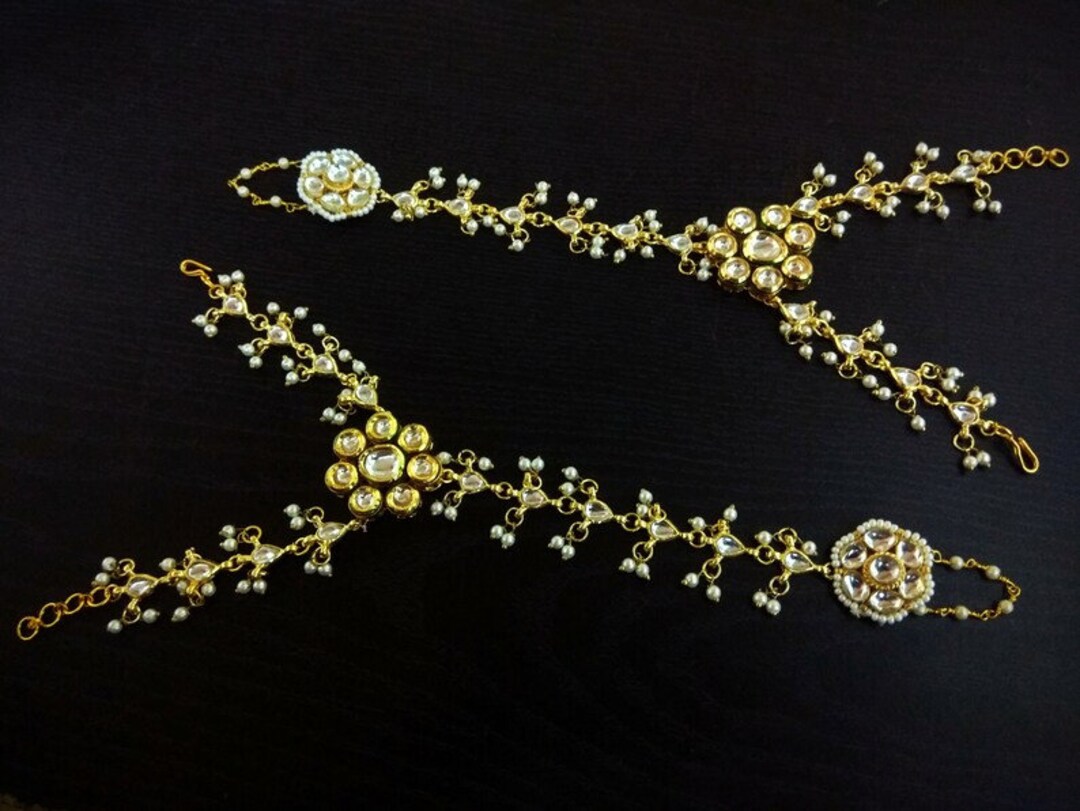 Kundan Pearl Hath Panja: Gold Plated Hand Jewelry Set - Etsy