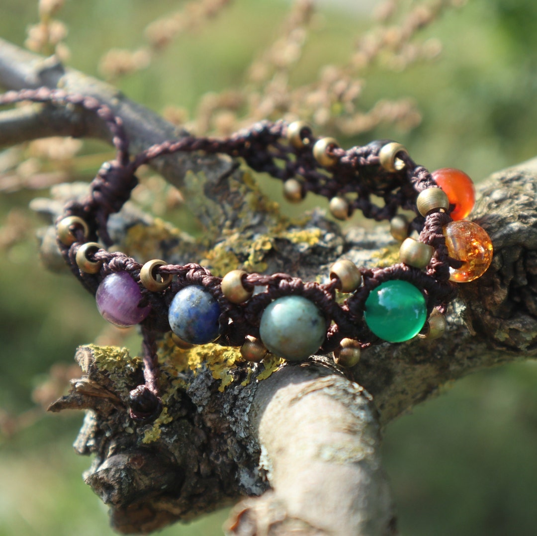 Chakra Band, Chakra Bracelet, Rainbow Bracelet, Macrame, Healing Stones ...