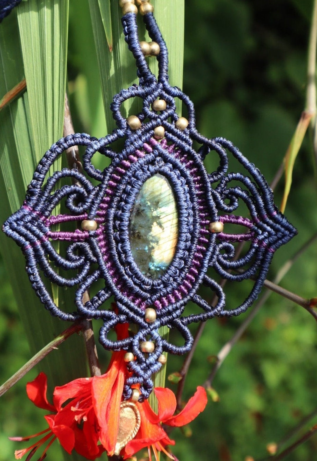 Macramee Amulet With Gemstone, Elf Necklace, Macrame Necklace, Healing ...
