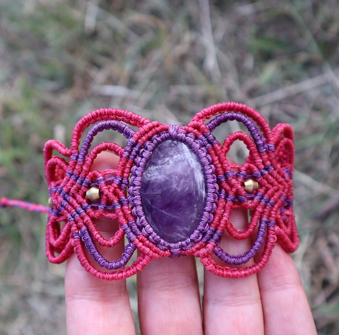 Bracelet Made of Hand-knotted Macrame With Amethyst, Macrame, Macrame ...
