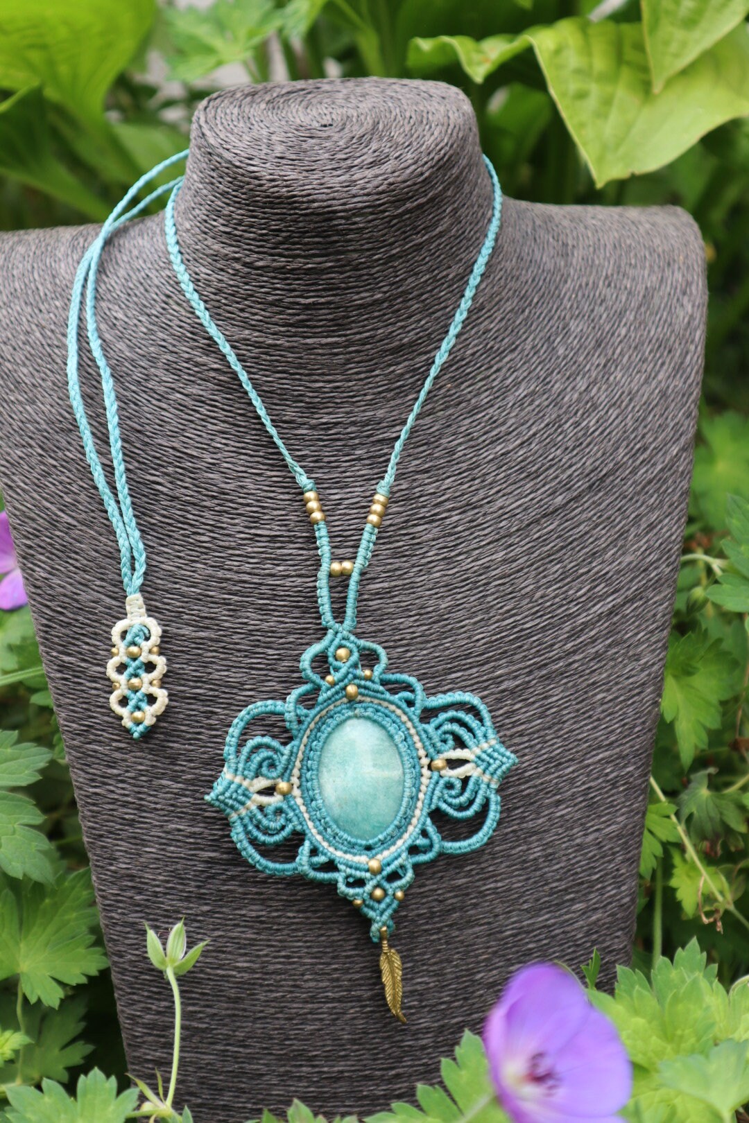 Macramee Amulet With Amazonite, Elf Necklace, Macrame Necklace, Healing ...