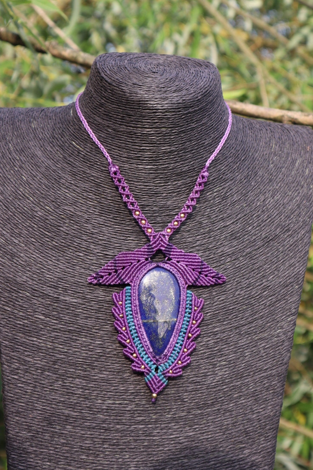 Violet Macrame Necklace With Beautiful Lapis Lazuli, Handmade Necklace ...