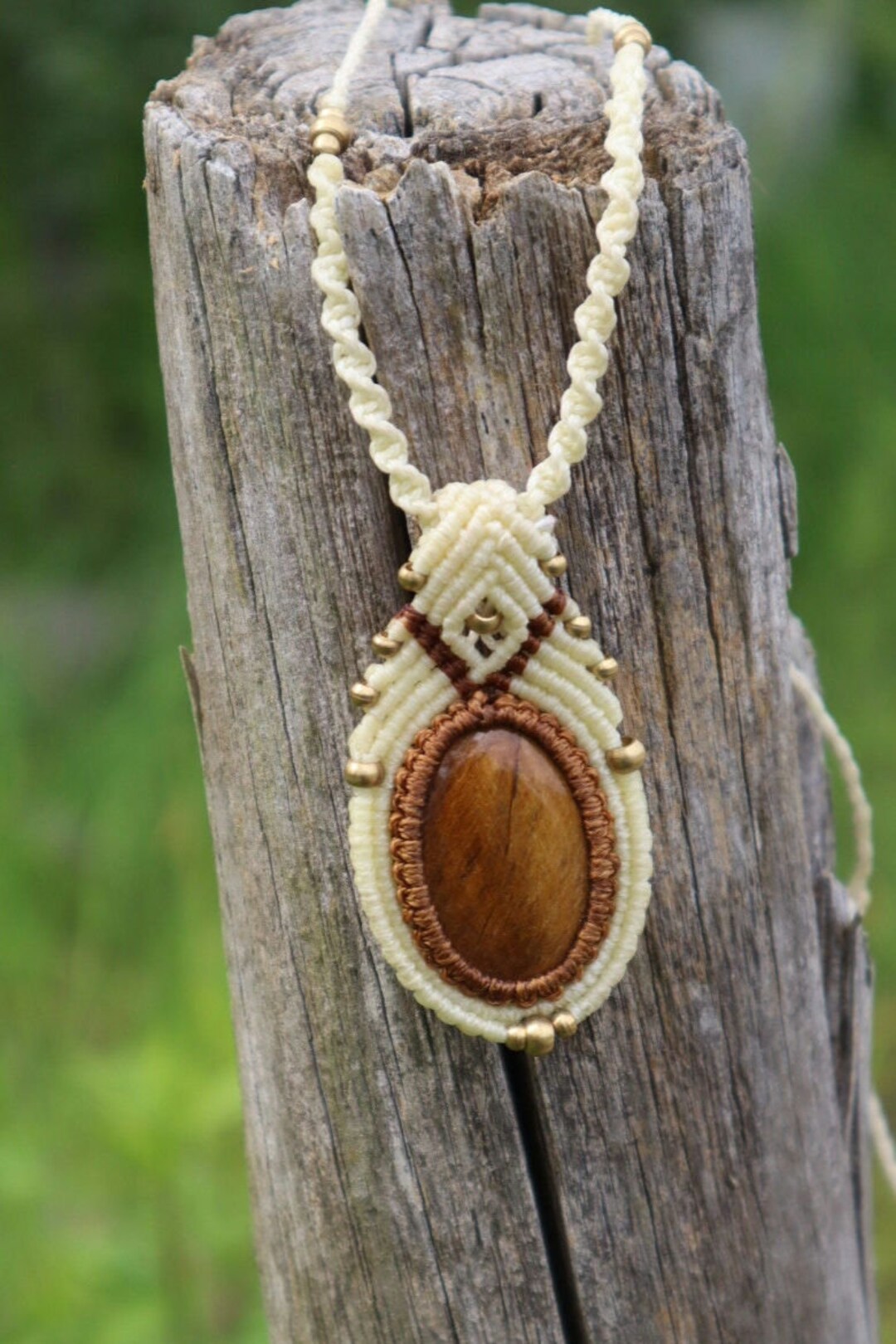 Ivory White Amulet With Tiger Eye, Men's Jewelry, Macrame Necklace ...