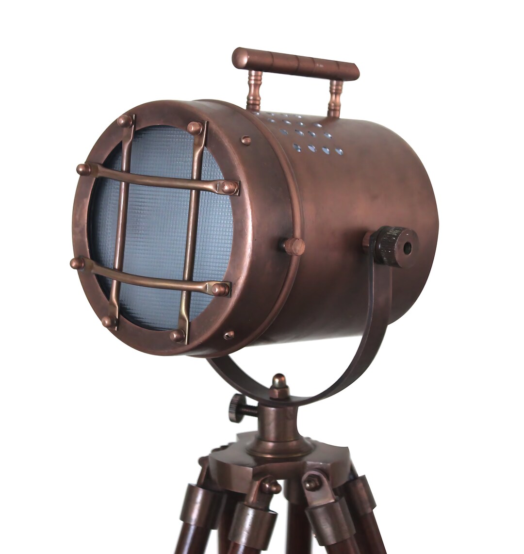 Antique Vintage Desktop Searchlight Adjustable Wood Tripod Table Lamps ...