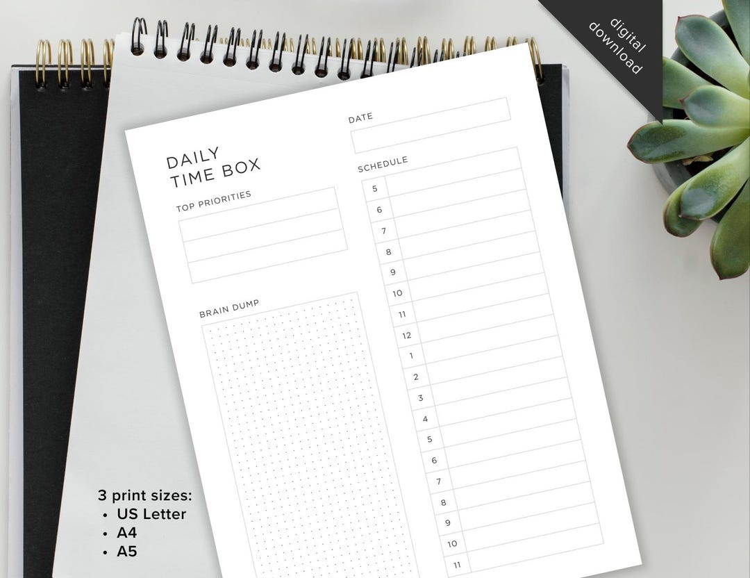 Time Box Planner Digital Download, Time Management File for Print, US ...
