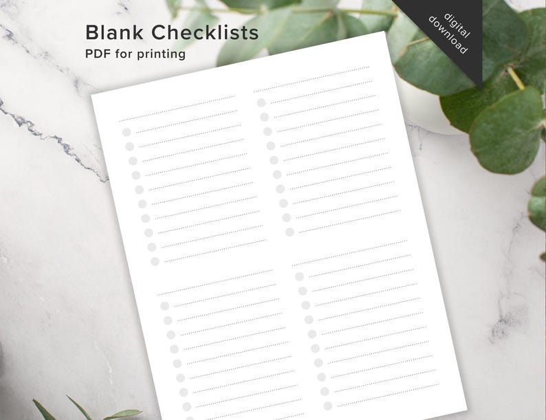 Blank Checklist Download for Printing, US Letter Size Digital Blank ...
