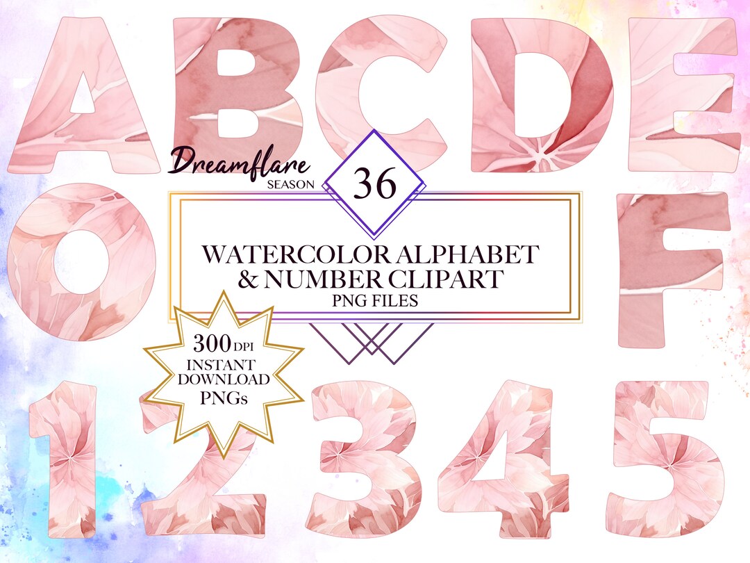 Watercolor Boho Number & Alphabet Clipart Bundle, Botanical Pngs ...