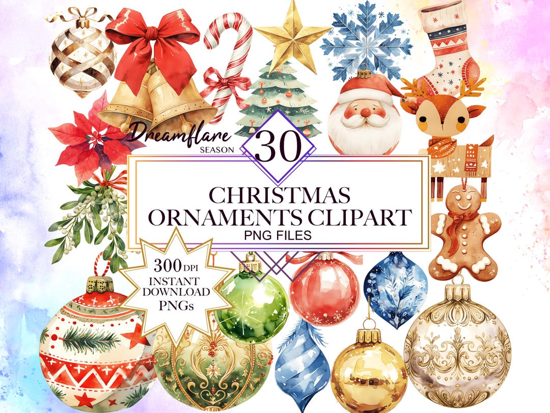 Watercolor Christmas Ornaments Clipart Bundle, Christmas Bauble PNG ...