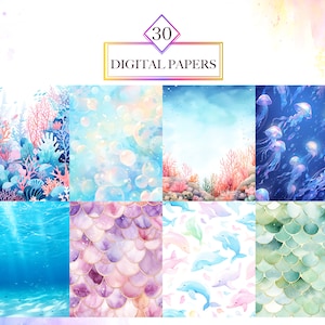 Watercolor Underwater Digital Papers PNG Bundle, Undersea Background ...