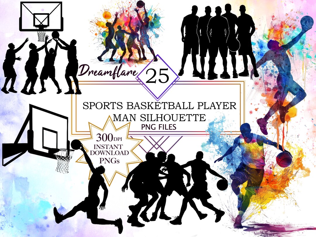 25 Watercolor Basketball Player Clipart PNG Bundle, Silhouette ...
