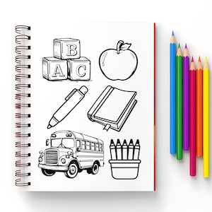 Lineart Back to School PNG SVG Clipart, Digital Stamp, Back to School ...