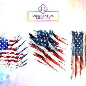 Watercolor American Flag PNG Bundle, 4th of July Clipart, Independence ...