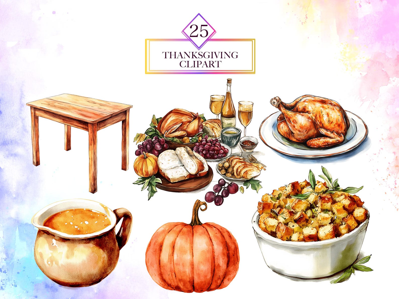Watercolor Thanksgiving Clipart Bundle, Thanksgiving PNG, Autumn Season ...