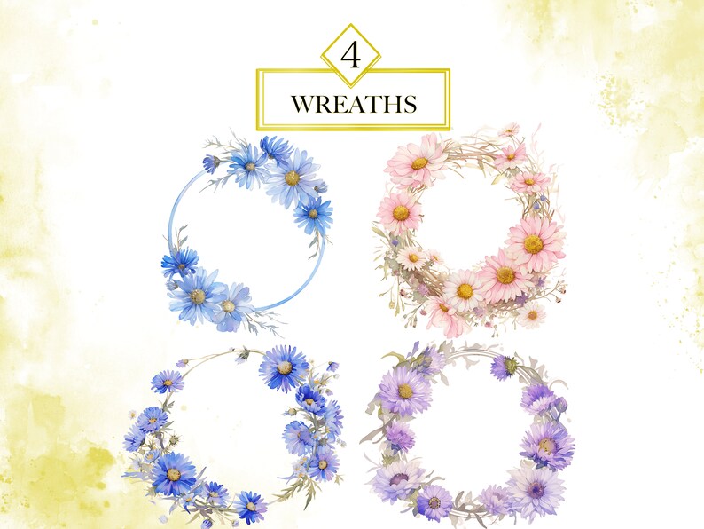 Watercolor Aster Flowers Clipart Bundle, Fall Flowers PNG, Wildflowers ...