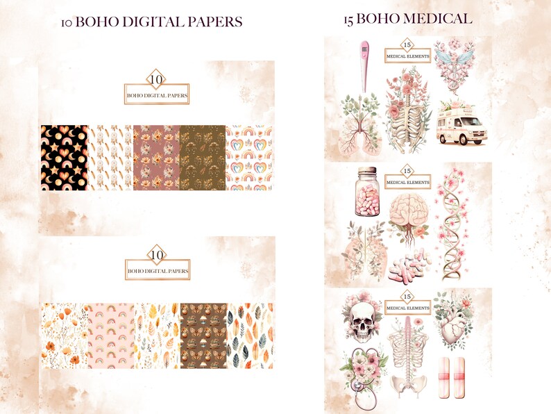 Watercolor Boho Clipart Mega Bundle, Boho PNG Bundle, Boho Floral ...