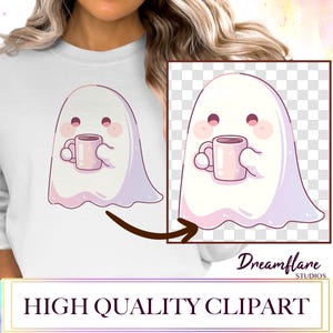 Cute Ghost Drinking Coffee PNG, Cute Ghost Clipart, Creepy Cute, Pastel ...