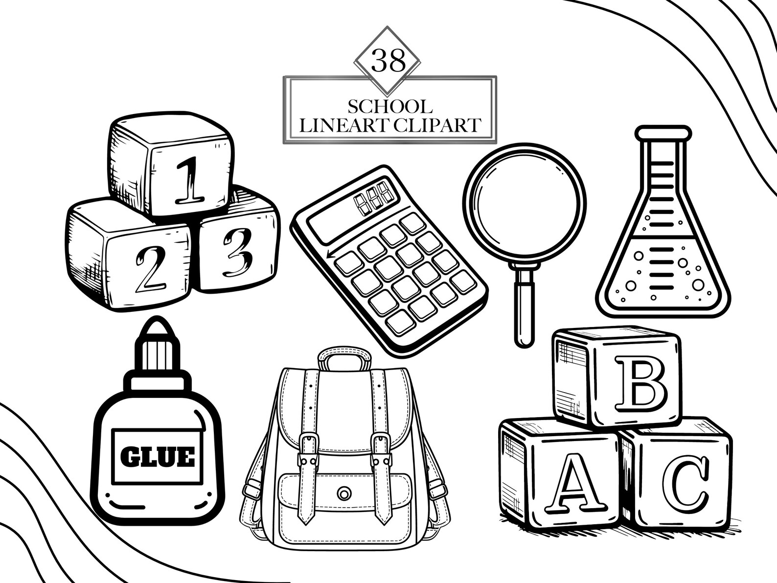 Lineart Back to School PNG SVG Clipart, Digital Stamp, Back to School ...