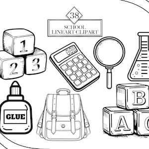 Lineart Back to School PNG SVG Clipart, Digital Stamp, Back to School ...