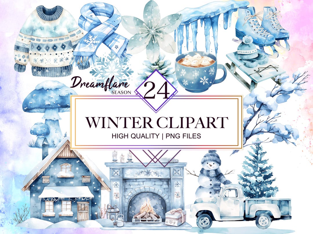 Watercolor Winter Elements PNG Bundle, Cozy Winter Clipart, Journal ...