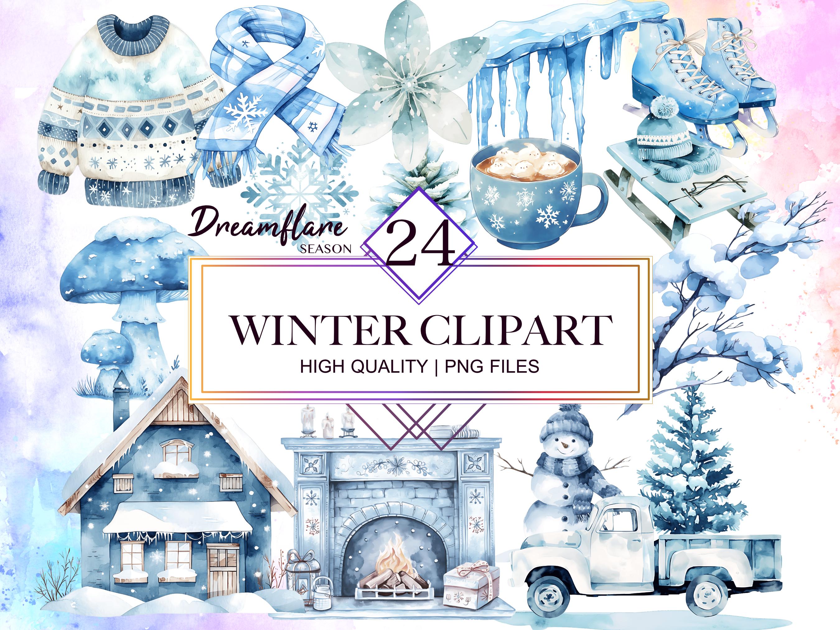 Watercolor Winter Elements PNG Bundle, Cozy Winter Clipart, Journal ...
