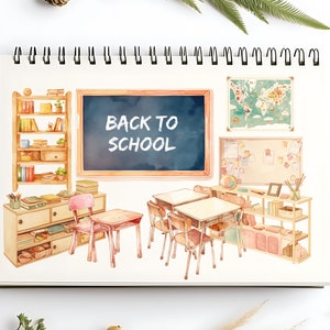 Watercolor School PNG Clipart, School Interior Clipart, Back to School ...
