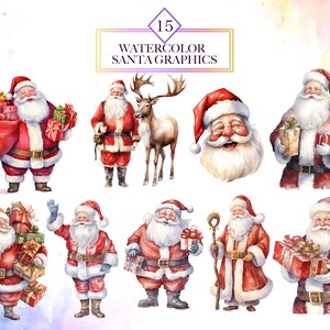 Watercolor Santa Clipart Bundle, Santa Clipart, Christmas Clipart ...