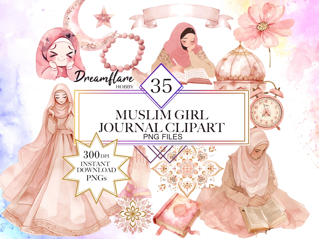 Watercolor Muslim Girl Journal Clipart Bundle, Islam PNG, Printable ...