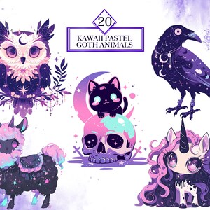 Watercolor Pastel Goth Animals Clipart Bundle, Kawaii Pastel Goth ...