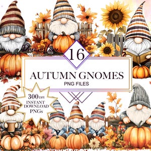 Watercolor Autumn Gnomes PNG Clipart Bundle, Floral Gnomes PNG, Fall ...