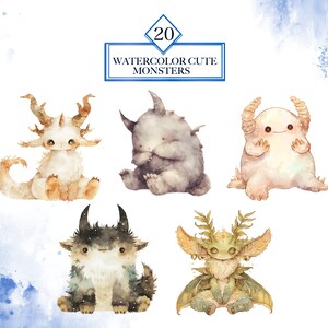Watercolor Kawaii Monsters Clipart Bundle, Cute Monster PNG, Monster ...