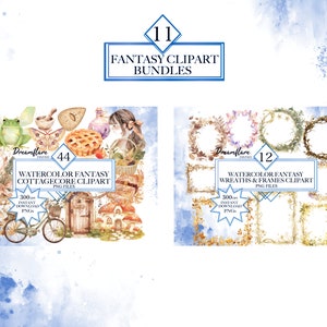 Watercolor Fantasy Clipart Mega Bundle, Fantasy Boho PNG, Witch Clipart ...