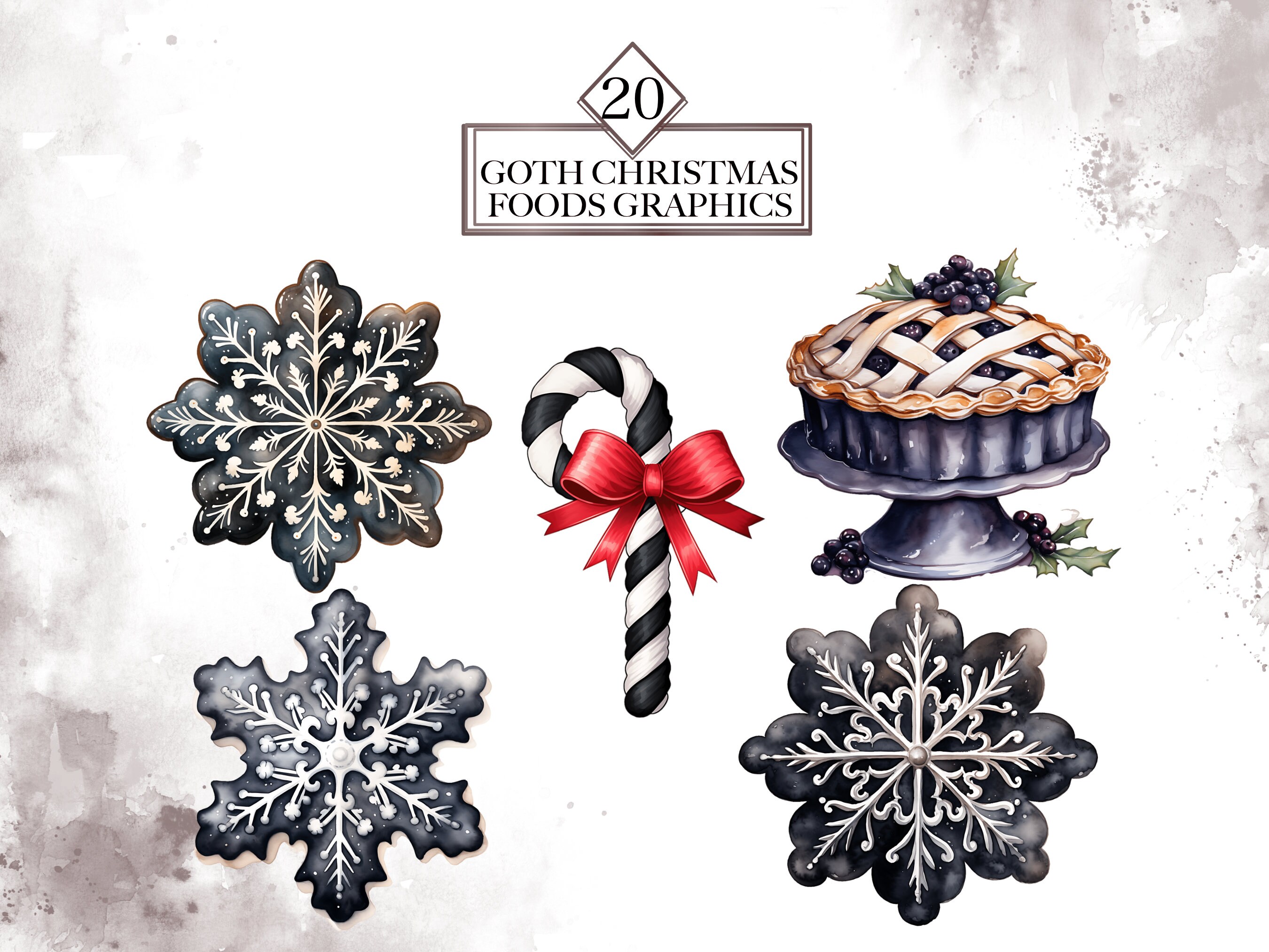 Watercolor Goth Christmas Foods PNG Bundle, Christmas Foods Clipart ...
