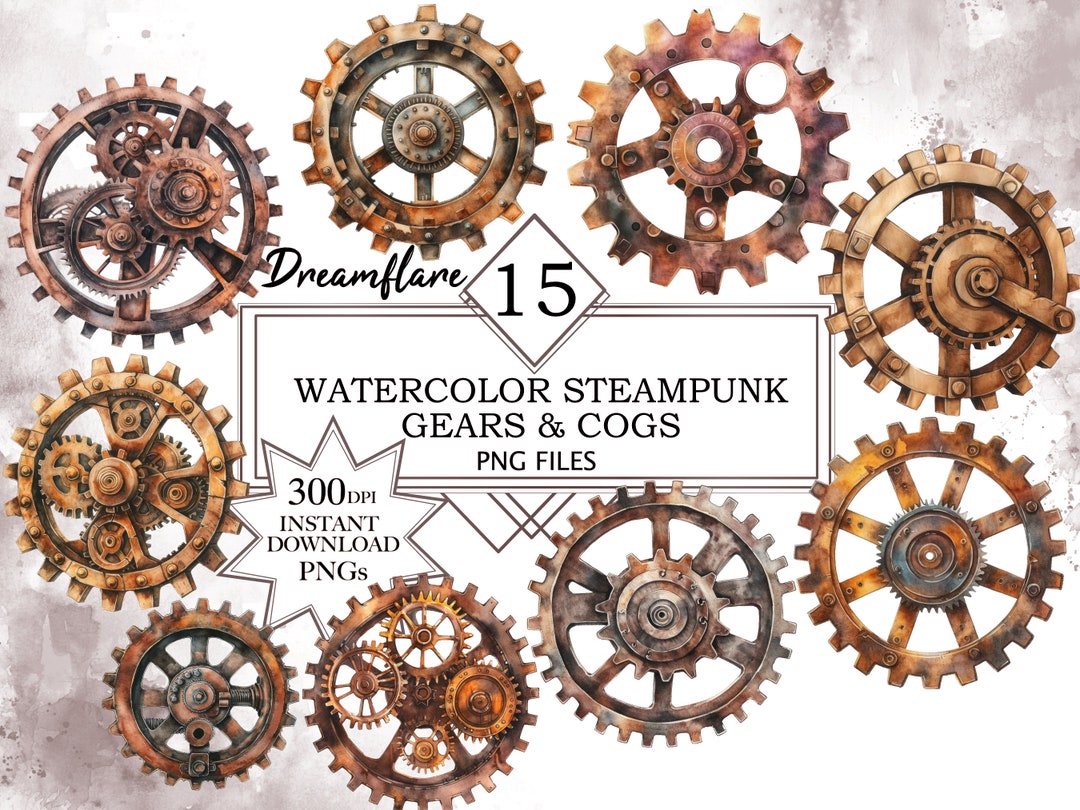 Steampunk Gears and Cogs Clipart PNG Bundle, Steampunk PNG, Cogs ...