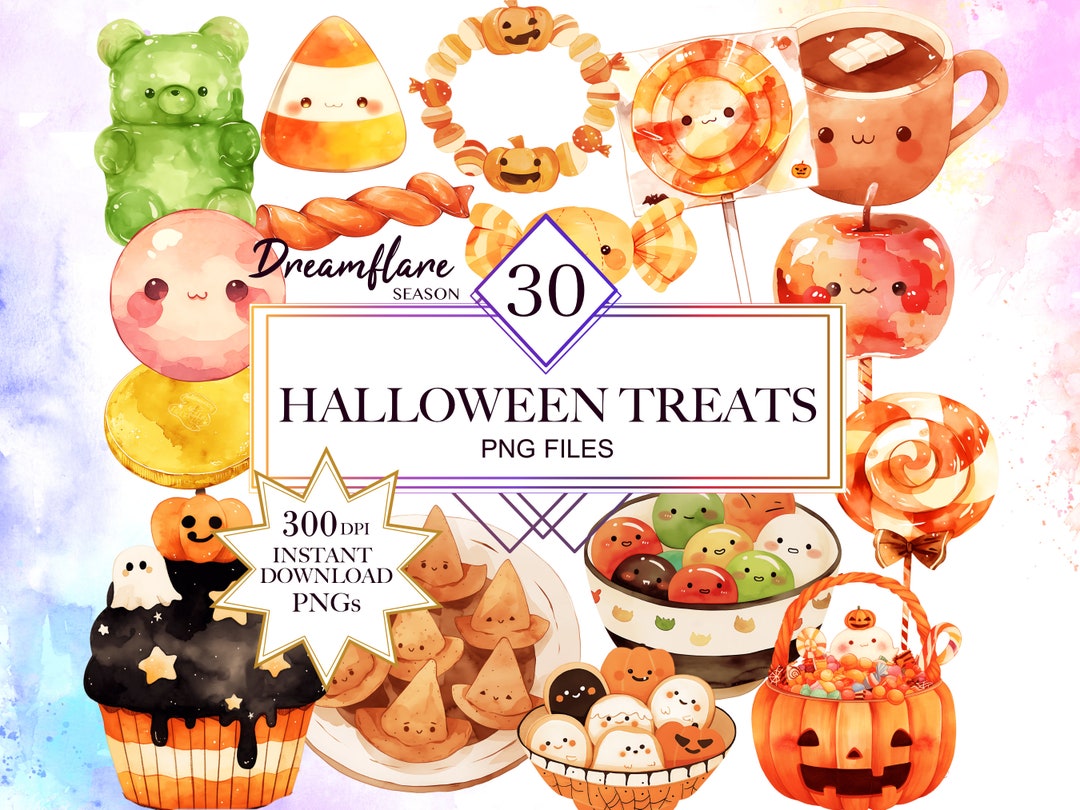 Halloween Treats Clipart Bundle, Watercolor Halloween PNG, Halloween ...