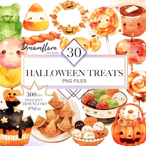 Halloween Treats Clipart Bundle, Watercolor Halloween PNG, Halloween ...