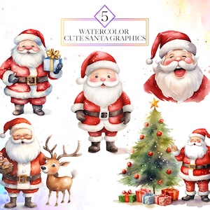 Watercolor Santa Clipart Bundle, Santa Clipart, Christmas Clipart ...
