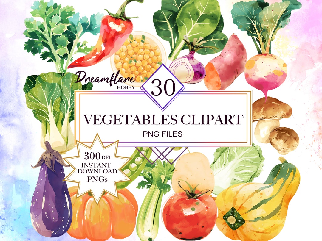 Watercolor Vegetables PNG Clipart Bundle, Back to School Clipart ...