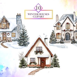 Watercolor Winter House Clipart Bundle, Christmas House PNG, Christmas ...