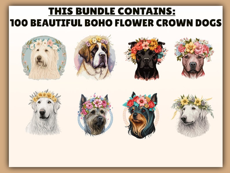 100 Flower Dog Portraits PNG & SVG Boho Flower Crown Dog - Etsy