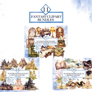 Watercolor Fantasy Clipart Mega Bundle, Fantasy Boho PNG, Witch Clipart ...