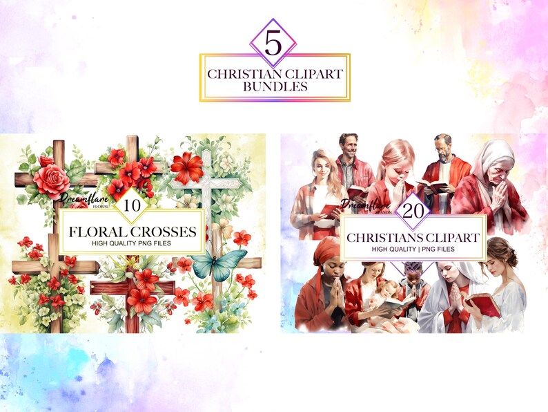 Watercolor Christianity Clipart Mega Bundle, Lenten Season PNG, Holy ...