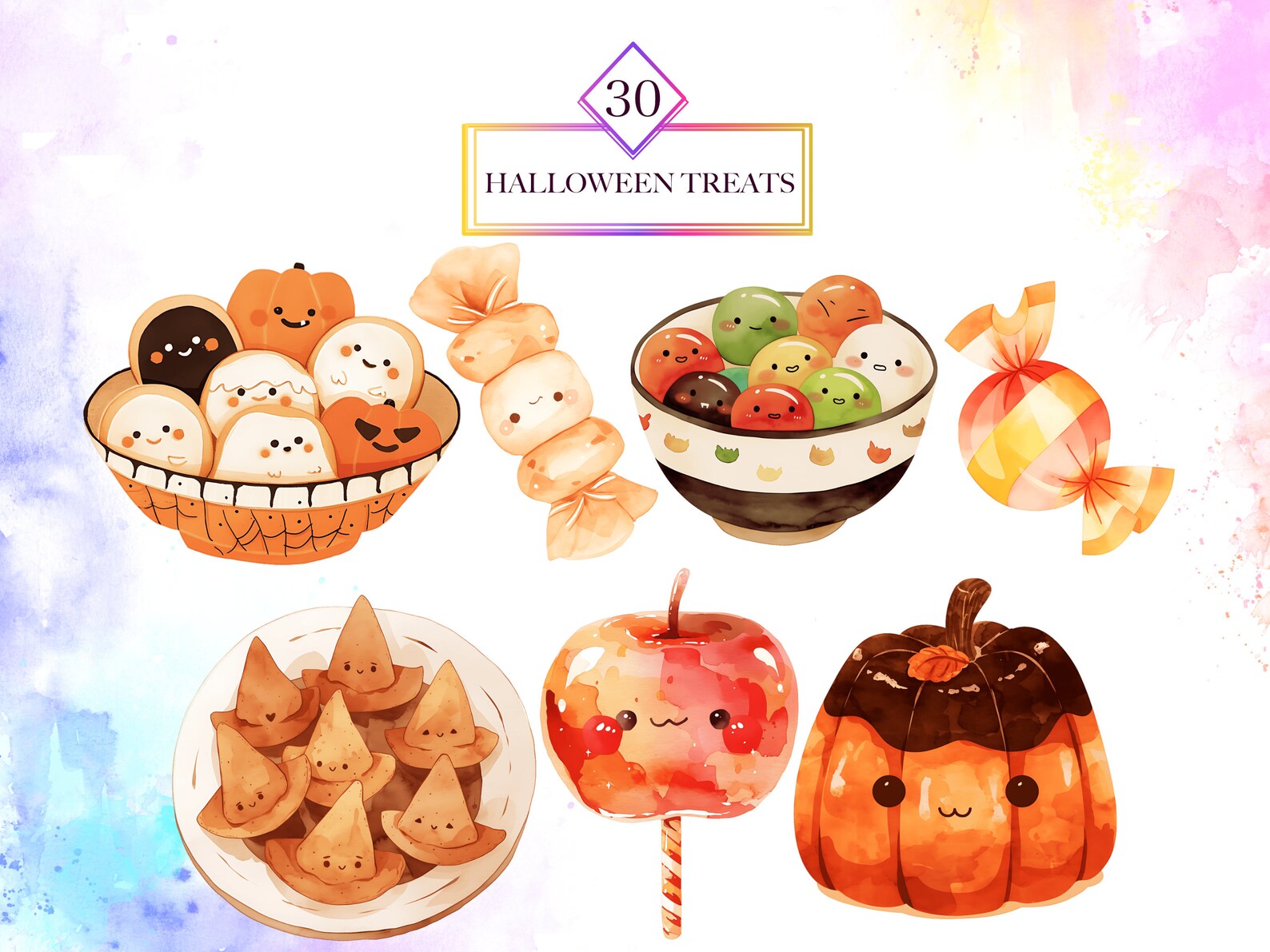 Halloween Treats Clipart Bundle, Watercolor Halloween PNG, Halloween ...