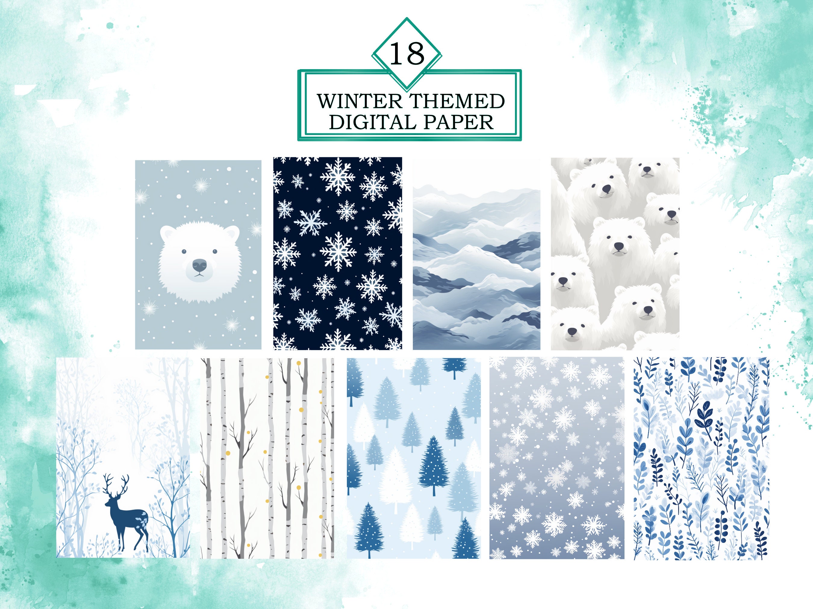19 Winter Themed Digital Paper Bundle, Winter Jpg, Digital Download ...
